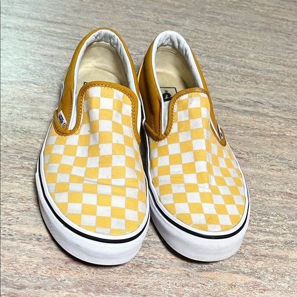 Vans | Shoes | Checkered Vans Off The Wall Mustard Color Slip Ons ...